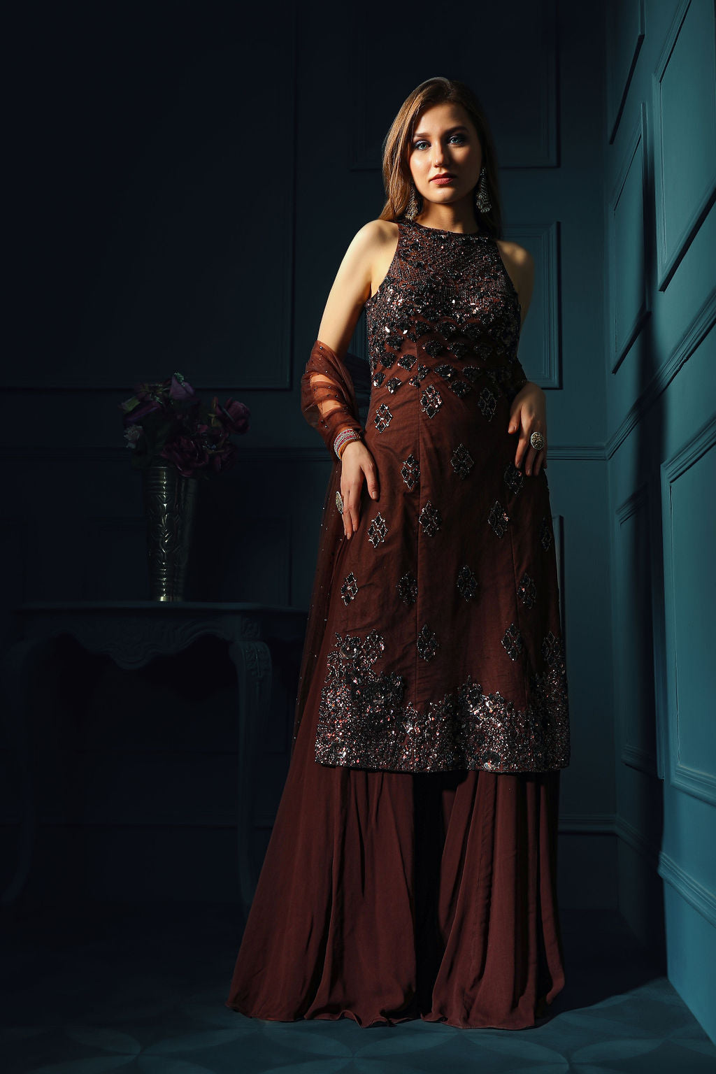 Brown Halter suit with sharara