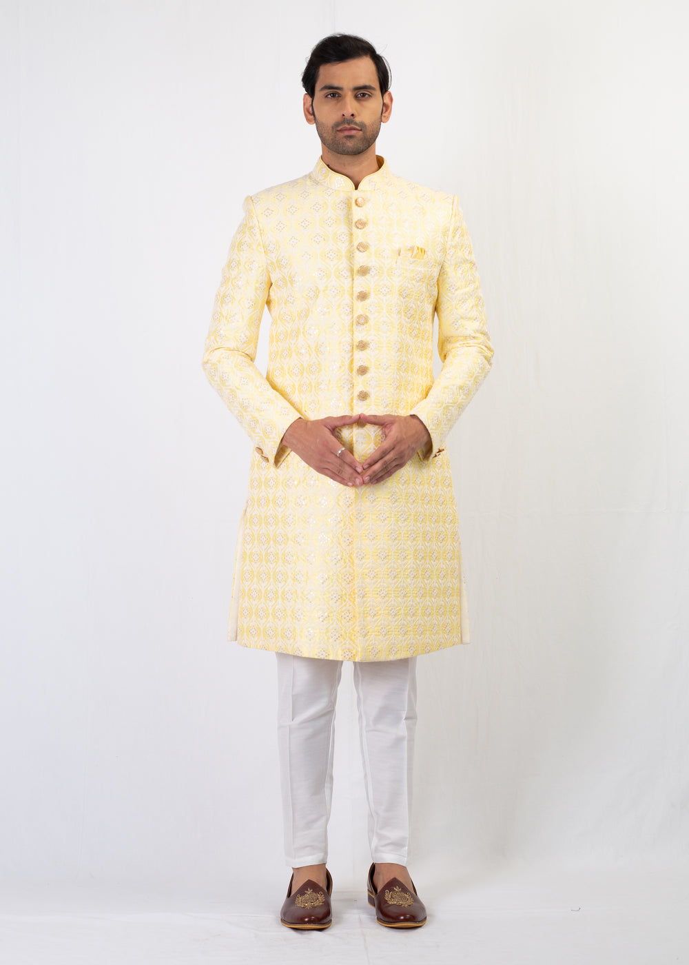 LIGHT YELLOW EMBROIDERY KURTA WITH WHITE TROUSER