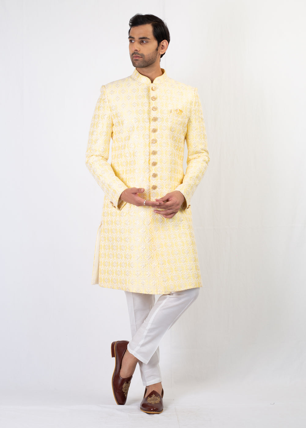 LIGHT YELLOW EMBROIDERY KURTA WITH WHITE TROUSER