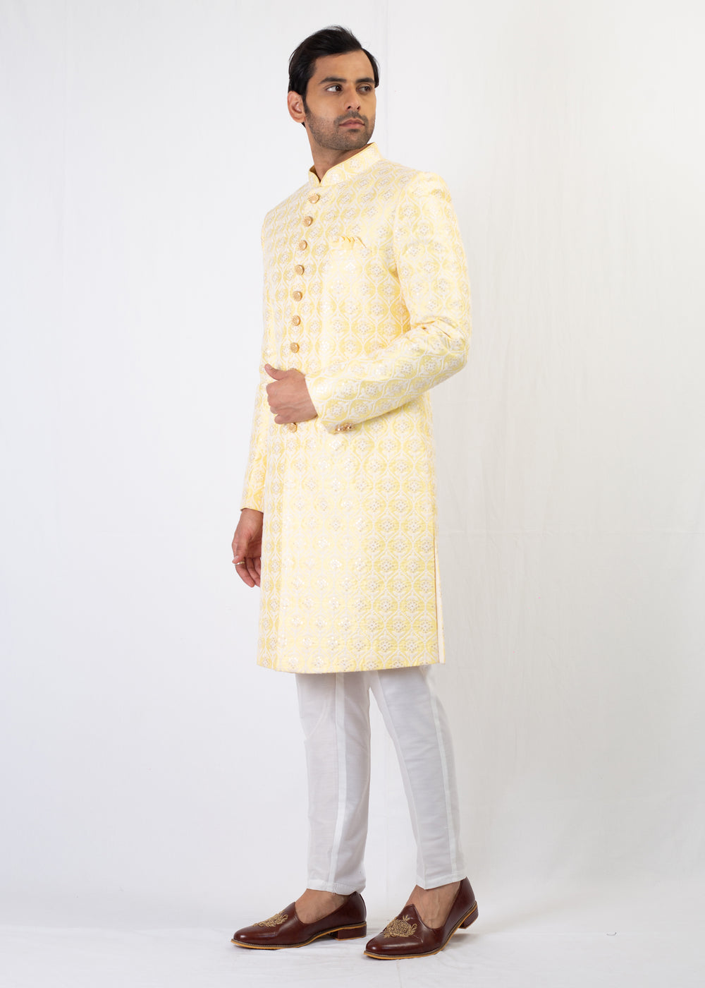 LIGHT YELLOW EMBROIDERY KURTA WITH WHITE TROUSER